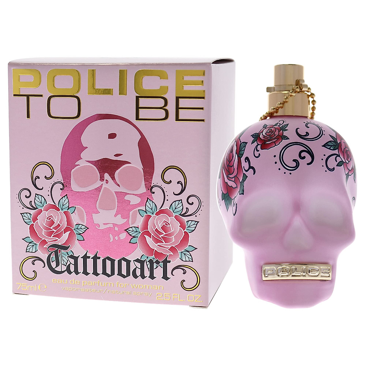 POLICE To Be Tattooart For Woman - Fragrance For Women - Floral Fruity Gourmand Scent - Creamy Sandalwood And A Powdery-Sweet Marshmallow Accord - Eye-Catching Skull Bottle - 2.5 Oz EDP Spray
