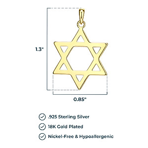 MORGAN & PAIGE 18k Yellow Gold Plated 925 Sterling Silver Star of David Pendant Necklace With 18" Cable Chain
