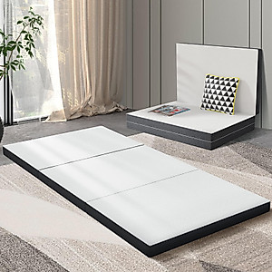 Tri-Folding Mattress, 3 Inch Foldable Gel Memory Mattress, CertiPUR-US Portable Mattress Topper with Washable Cover-Fold Foam Mattress Medium Firmness, for Travel, Camping, Sleepovers (Small Twins)