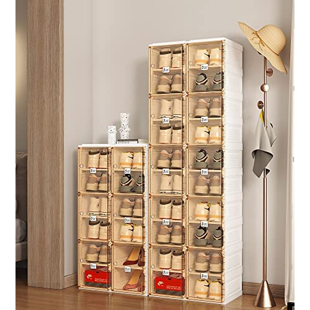 ANTBOX Shoe Organizer Storage Box, Portable Folding Shoe Rack for Closet with Magnetic Clear Door,Large Sneaker Cabinet Bins All-in-one Sturdy Easy Assembly 8 Layers-16 Grids