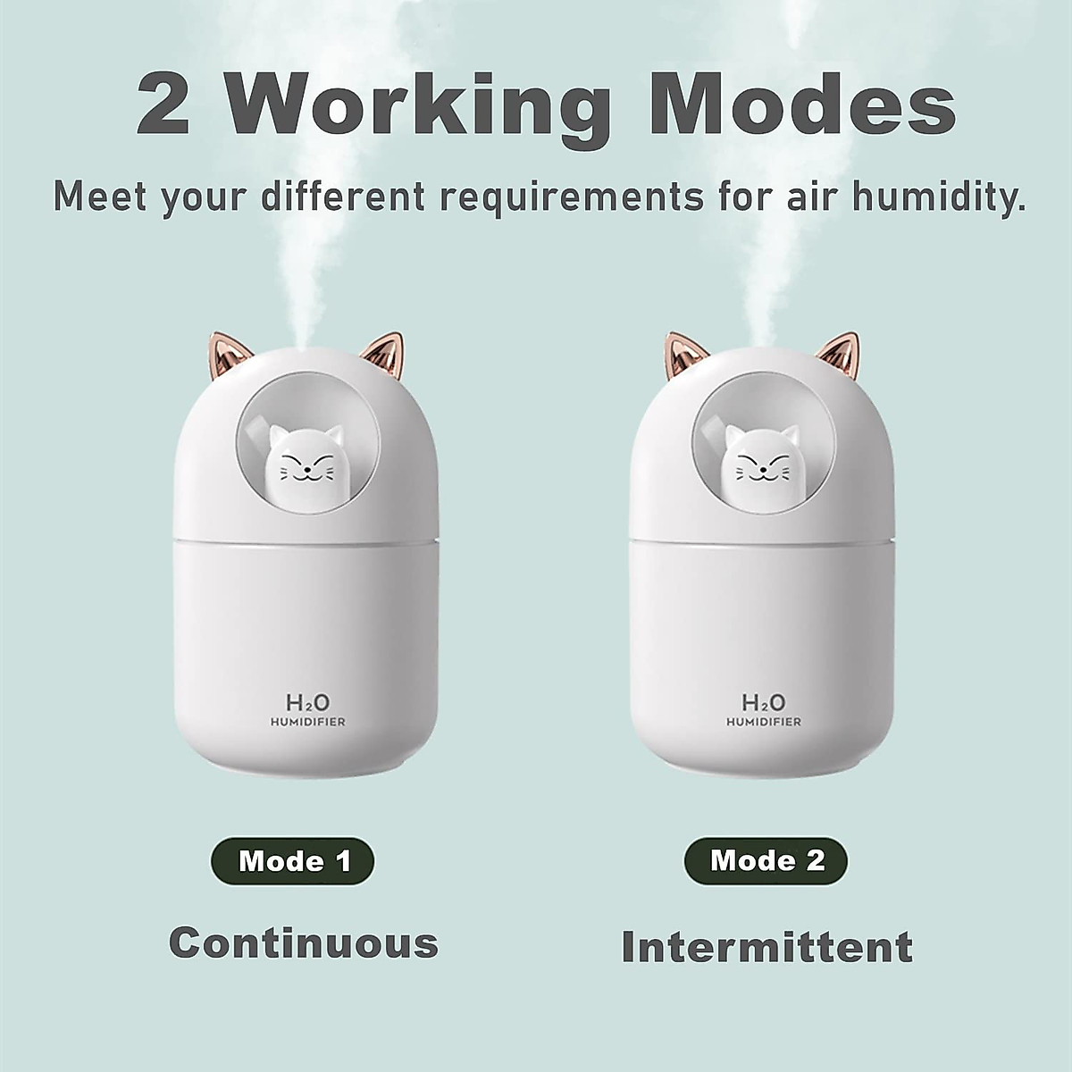 YUNLOVXEE Cat Small Humidifier for Bedroom - 300ml Mini Cool Mist Humidifiers with Night Light, 2 Spray Modes, Ultra-Quiet, Portable Personal Air Humidifier for Women Kids Room Office Desk Car (Pink)