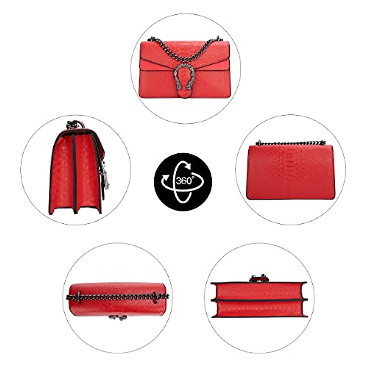 GLOD JORLEE Trendy Chain Crossbody Bags For Women - Luxury Snake Printed Leather Shoulder Satchel Bag Evening Clutch Purse handbags (001-red)