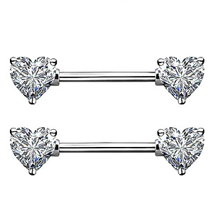 OUFER 2PCS 14G Surgical Steel Nipple Rings Barbell Heart CZ Nipple Rings Piercing for Women nippleshield Piercing Body Piercing