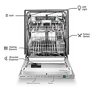 Honeywell 24 Inch Dishwasher with 14 Place settings, 6 Washing Programs, Stainless Steel Tub, UL/Energy Star- Stainless Steel
