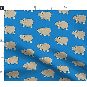 Spoonflower Fabric - Blue Hippo Hippopotamus Safari Jungle Printed on Petal Signature Cotton Fabric by The Yard - Sewing Quilting Apparel Crafts Decor
