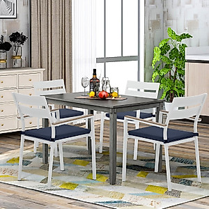 JOIVI Patio Aluminum Chairs Set of 4, Outdoor Stackable Dining Chairs with Armrest and Cushions for Outside Lawn, Garden, Backyard, Indoor Kitchen, Navy Blue