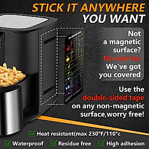 JAQMWV 2 Pack Air Fryer Magnetic Cheat Sheet Set,Air Fryer Accessories Cook Times Sheet for Kitchen,Fryer Sheet Quick Reference Guide,Air Fryer & BBQ Smoker Accessories with Cook Time Recipe Card.
