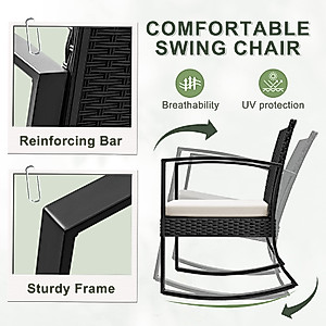 Devoko 3 Pieces Patio Chair Set Outdoor Rocking Chairs Set Resin Patio Furniture Bistro Sets Porch Furniture with Coffee Table (White)