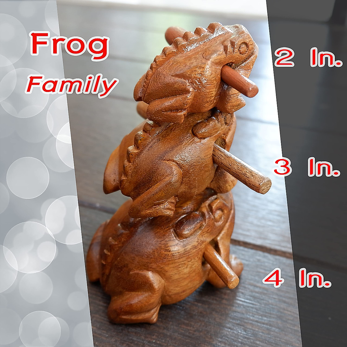 YARIN Wooden Frog Rasp Musical Instruments Wood Handcraft Instrument Tone Block Guiro Frog Sound Maker (1 Frog= 4")
