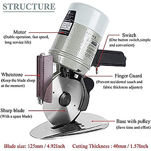 CGOLDENWALL YJ-125A Octagonal Electric Fabric Cutter Cloth Cutting Machine Electric Scissors for Cloth Textiles Paper Leather Rubber and Carpet With Sharpening Device & Blade Diameter 125mm 110V