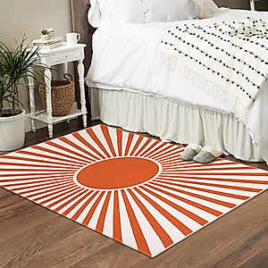 LEEVAN Orange Rug or Living Room 3'x5', Machine Washable Area Rugs, Cotton Entryway Rug Indoor, Boho Reversible Door Mat, Farmhouse Bedroom Carpet for Porch, Orange & White