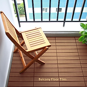 CLOVERHOLM Pack of 9 Composite Deck Tiles, Interlocking Patio Tiles, Decking Tiles Outdoor Waterproof All Weather, Outdoor Shower, Balcony Floor, Porch Flooring, Poolside Walkway (12 Inch, Brown)