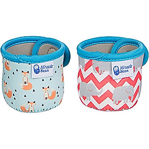4oz (Set of 3 pcs) Miracle Bean Neoprene Baby Bottle Sleeves – Adjustable Sleeves. Glass Bottles – Improved Heat/Cold Retention – Moisture, Non-Slip Grip – Fox, Elephant and Heather Grey