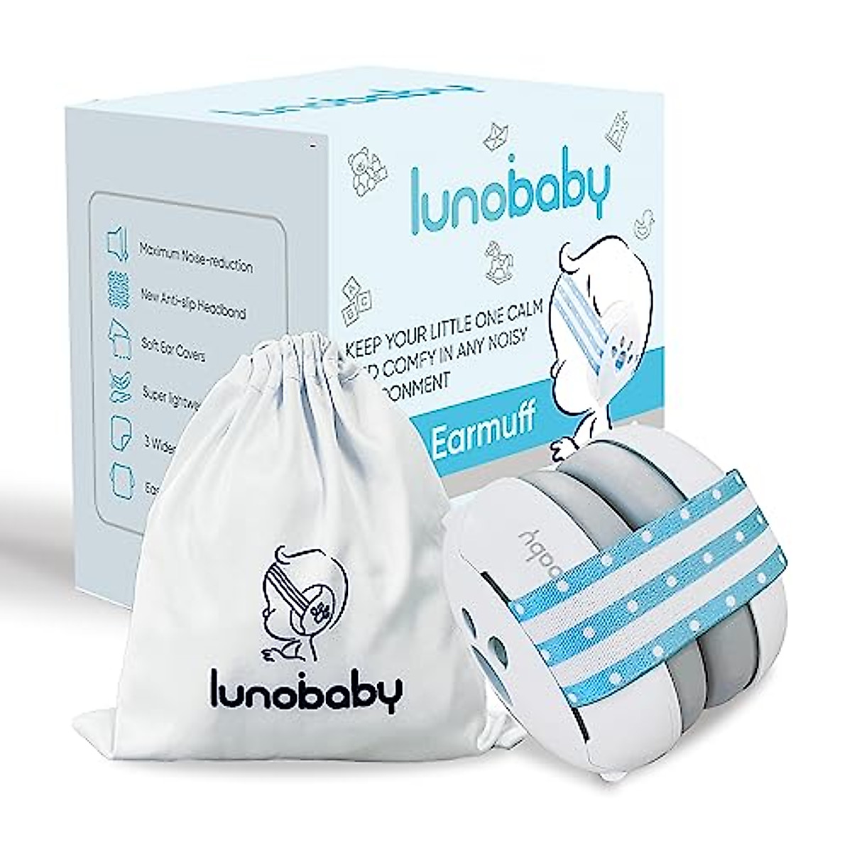 Lunobaby Baby Ear Muff - Noise Canceling Headphone for Infant Hearing Protection - Newborn Airplane Travel Essential - Plane Soundproof Earmuff for Flying