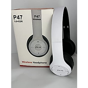 White P47 Wireless Headphones, Microphone, Sport Headphones, Headphone for TV, Sound as Sport Earphones with Mic, Noise Cancelling, Computer, Workout, Wire,