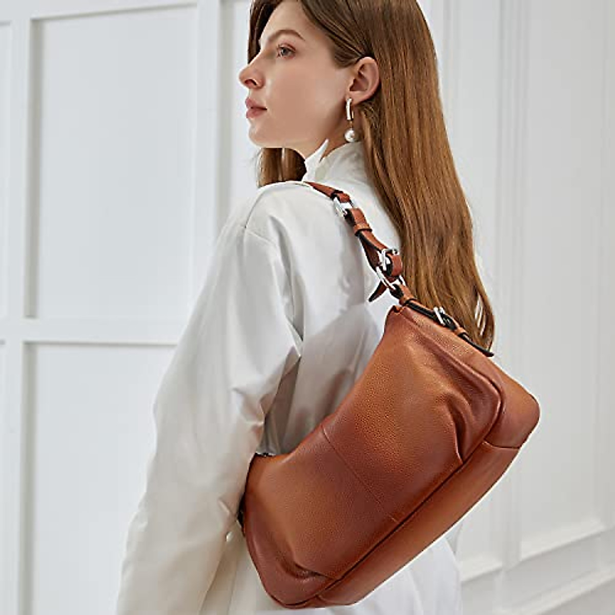 HESHE Genuine Leather Purses for Women Handbags Crossbody Bags Top Handle Tote Shoulder Bag Satchel Purses (Sorrel-NEW)