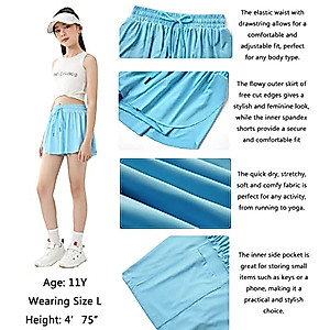 Girls 3 Pack Flowy Shorts with Spandex Liner 2 in 1 Youth Skirts for Fitness Running Sports Skort with Pockets Size 4 Set 06