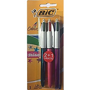 Bic Shine 4 in 1 Retractable Ballpoint Pen, Pack of 3