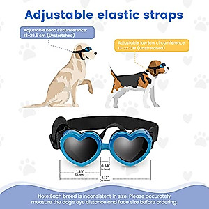 APOSU Dog Sunglasses Small Breed Goggles UV Protection with Adjustable Strap Doggy Heart Shape Anti-Fog Sunglasses Eye Wear Protection for Puppy Sun Glasses Doggie Windproof Glasses (Blue)
