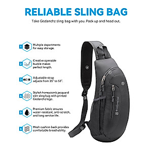 Gisdanchz Sling Bag for Men Women Sling Backpack Small Slim Sling Bags Cross Body Bag for Women Men Crossbody Shoulder Chest Bag Travel Hiking Daypack Sling Bag with Water Bottle Holder, Dark Gray