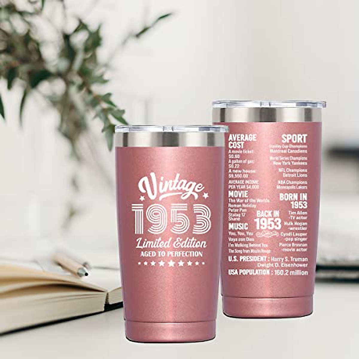 Xinezaa 70th Birthday Gifts Set for Men Women, 70th Birthday Gift for Friend Coworker Wife Mom Aunt Grandma, Happy 70 Years Old Birthday Party Decorations, 20oz Tumbler Cup, Rose Gold