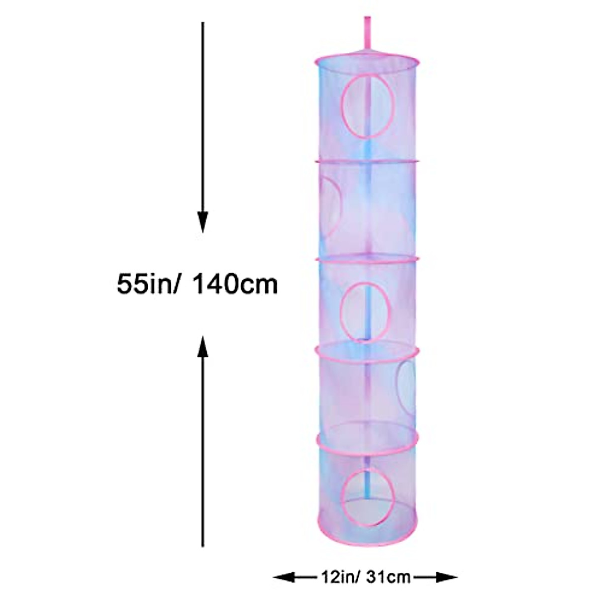 Sutinban 2 Pcs Hanging Mesh Stuffed Animal Storage for Kids Room, Bathroom and Balcony, 5 Tier Foldable Corner Net Organizer, for Organizing Plush Toys, Socks,Pink-Blue Tiedye(Pink)