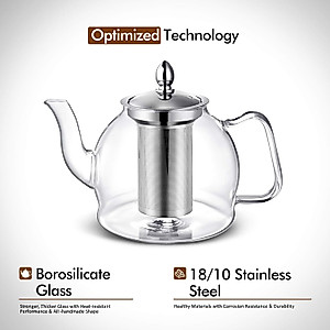 HIWARE 1500ml Glass Teapot with Removable Infuser, Stovetop Safe Tea Kettle, Blooming and Loose Leaf Tea Maker Set