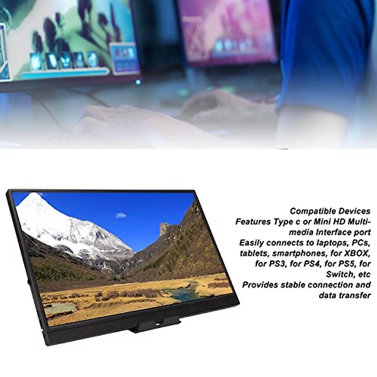 Zyyini Portable Monitor 1080P 17.3 Inch,IPS HDR HD Multimedia Interface.USB C Full Function,Built in Dual Speakers,Plug and Play,Lightweight,16:9,External Display for PS5 Phone PC Switch (Black)