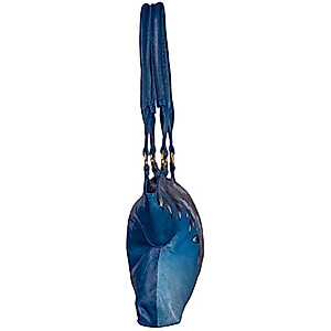 Evi's Bags Women's Hand Painted Genuine Leather Handbag - Shoulder Bag - Hobo, by Evi's Bags. Unique, Large, Handmade Purse - Satchel - Tote. Wearable Art - “Midnight BlueIn Bag, Blue, White, Black