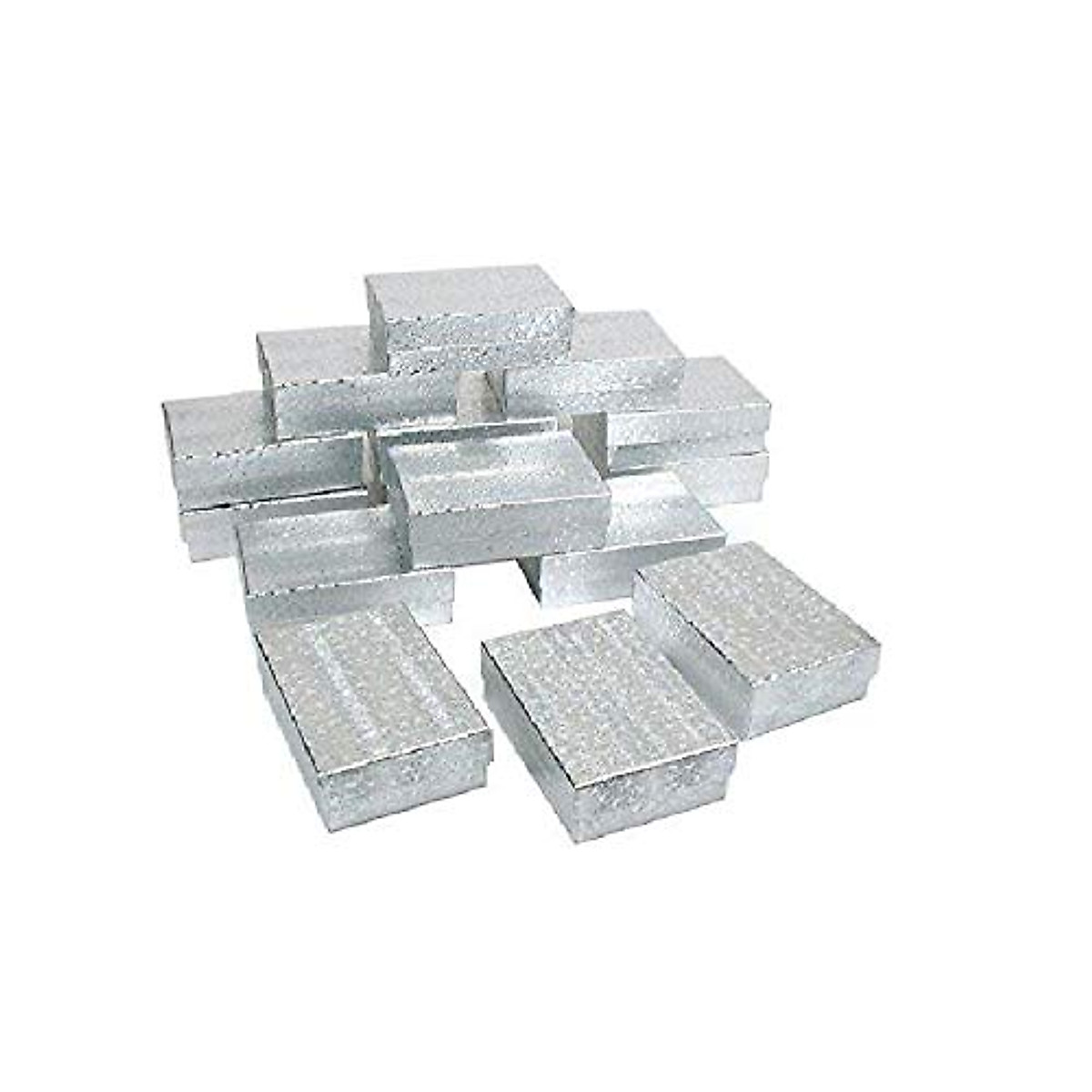 RJ Displays- 25 Pack Cotton Filled Silver Linen Jewelry Box for Pendant, Charm, Bracelet, Anklet, Ring, Earring, Necklace Chain Jewelry and Small Gift 2 5/8" x 1 1/2" x 1" (67 x 40 x 25 mm)-Size #21