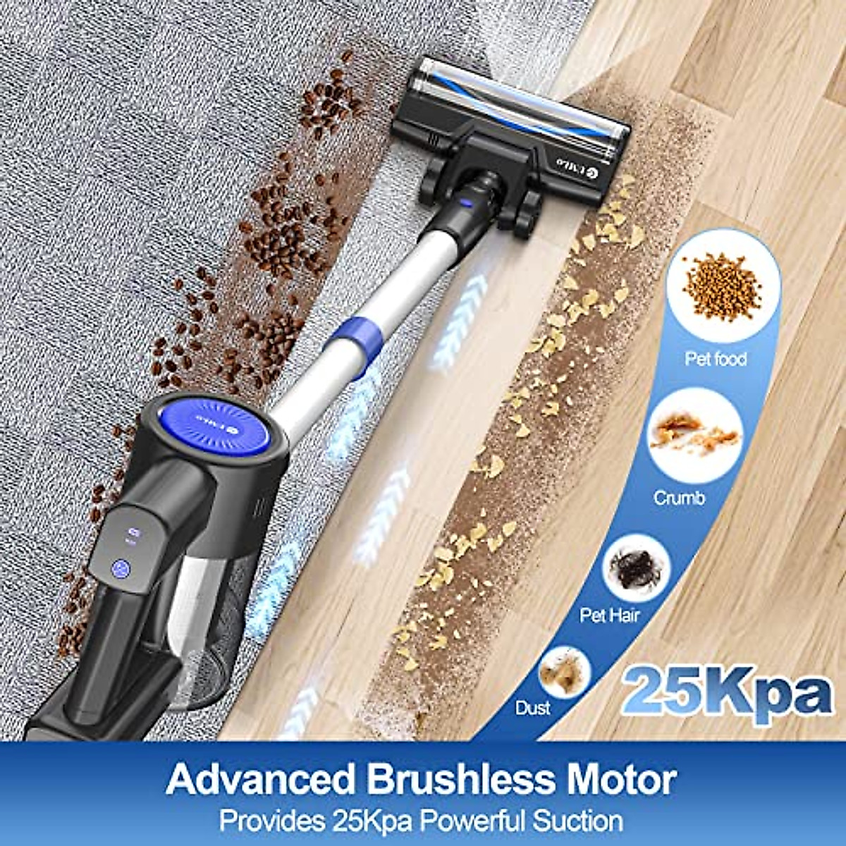 UMLo Cordless Vacuum Cleaner, 25Kpa Brushless Motor Lightweight Stick Vacuum with Powerful Suction, Rechargeable Wireless Vacuum, 40 Mins Max Runtime, LED Display, for Carpet Hard Floor Pet Hair, S500