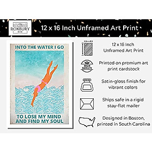 Roxbury Row Beach Room Decor | Woman Diving - Beach Wall Decor, Beach Wall Art, Beach House Decor, Beach House Poster, | Summer Gifts for Women, Beach Gifts for Women (12x16 Unframed)