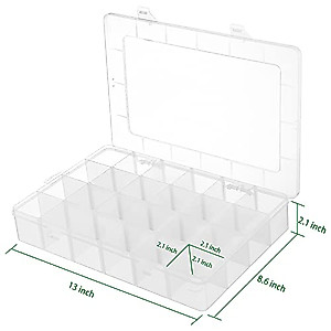 BUG HULL 24 Grids Clear Plastic Organizer Box, Craft Storage Container Jewelry Box with Adjustable Dividers for Beads Art DIY Crafts Jewelry Fishing Tackles Metal Parts Accessories Screws Button