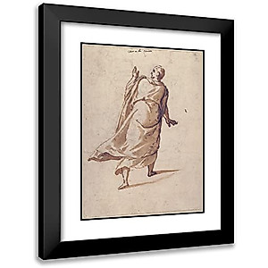 ArtDirect Cesare Nebbia 19x24 Black Modern Frame and Double Matted Museum Art Print Titled - Back View of a Standing Man in a Long Cloak (1536-1614)