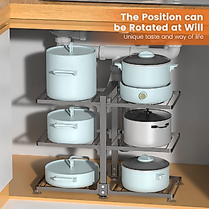 HOYRR Pots and Pans Organizer,Pot Organizer Rack For Under Cabinet,Pan Organizer,6 Tier Bilateral Adjustable Pot Rack,Pot and Pan Organiser For Kitchen Organisation and Storage.(Black)