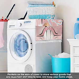 Pink High Heel Shoes Butterfly Washing Machine Cover, 51''x22'' Non Slip Washer Dryer Top Cover Mat for Front Load Waterproof Refrigerator Fridge Dust Proof Cover with 4 Storage Bags Home Decor