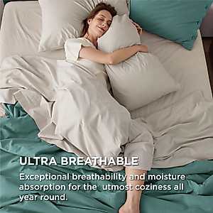 Bedsure Cotton Percale Queen Sheet Set - 100% Cotton Bed Set for Queen Size Bed, Breathable & Crirsp Soft White Sheets, Deep Pocket Up to 16 Inches, Bedding Bedsheets & Pillowcases