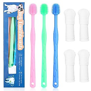 LLOUSSAK 7Pcs Dog Toothbrush Cat Toothbrush Small Dog Puppy Tooth Brushing Kit Finger Toothbrush 360 ° Dog Toothbrush for Puppy, Small Dog and Cat