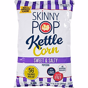 SkinnyPop Sweet & Salty Kettle Popcorn, Gluten Free, Non-GMO, Healthy Popcorn Snacks, Skinny Pop, 5.3 Oz Grocery Size Bags (Pack of 12)