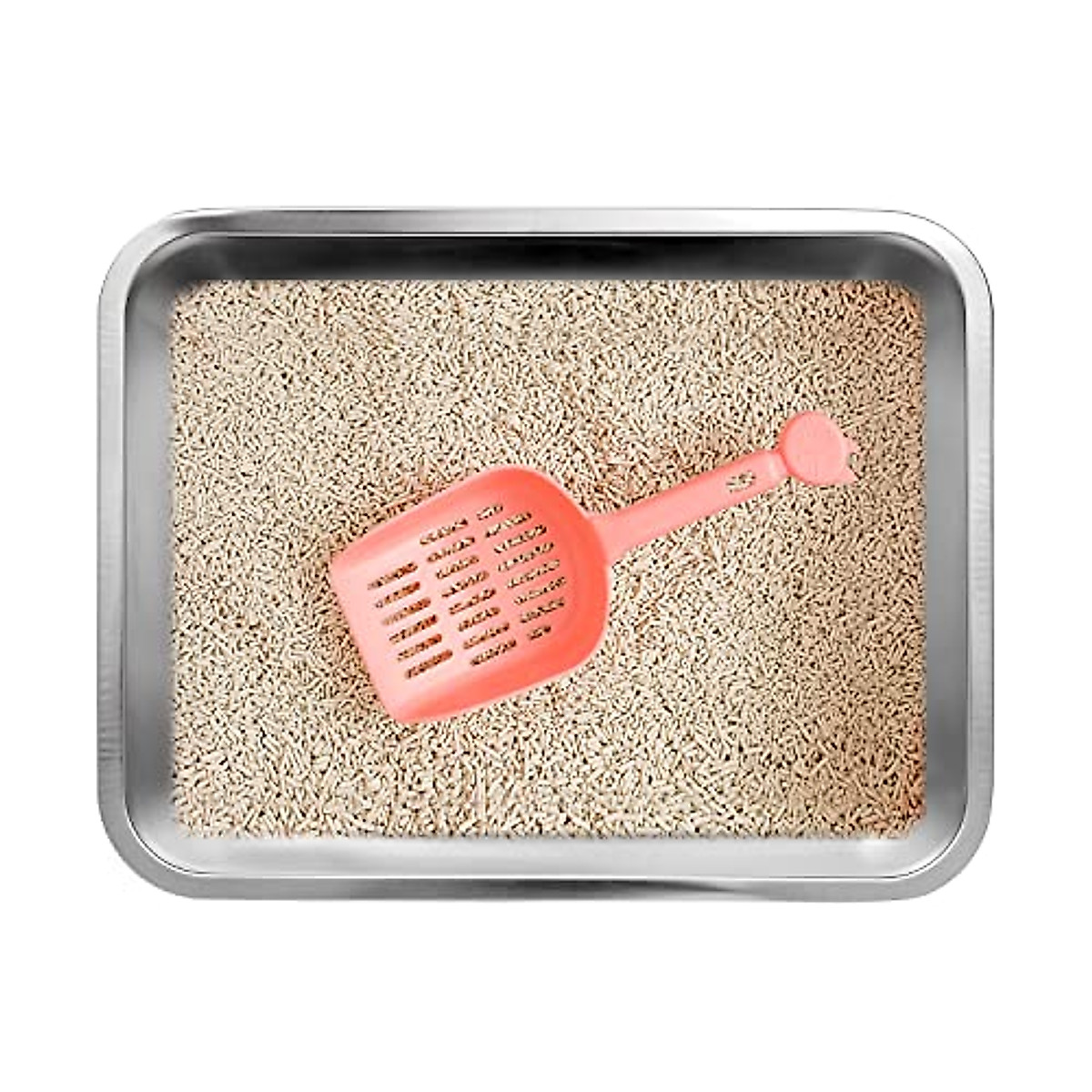 Kichwit Extra Large Stainless Steel Open Cat Litter Box with High Sides, Metal Litter Pan for Cat, 23.6 x 15.7 x 5.9 inches