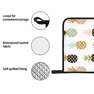 Abstract Tropical Fruit Pineapple Oven Mitts and Pot Holders Sets of 4,Non-Slip Heat Resistant Oven Gloves for Baking Cooking Grilling BBQ