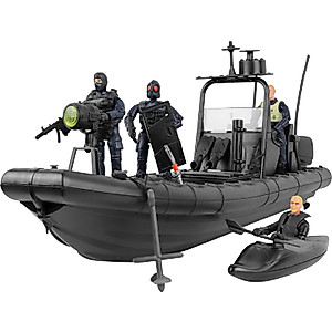 Click N’ Play Military Elite Swat Unit Force Patrol Dinghy Boat 25 Piece Play Set with Accessories - Click n Play Military Toy Boat - SWAT Toys