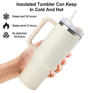 New Version 40oz Stainless Steel Vacuum Insulated Tumbler with Lid and Straw for Water, Smoothie and More, Iced Tea or Coffee (Cream)