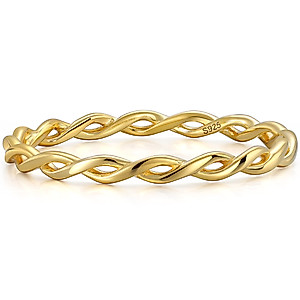BLOSSOM & HUE Woven Braided Stacking Ring | Size 7 | 18k Gold | Thin Dainty Band | Infinity Twist Eternity Edition | .925 Sterling Silver