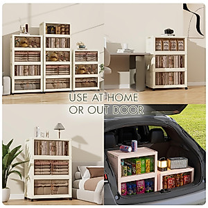 5 Storage Bins with 5 Lids, 23 Gal Collapsible Storage Bins, 5 Packs Stackable Storage Bins with Wheels,Large Closet Organizers and Storage, Double Door Stackable Storage Bins for Home, Ofiice, Dorm