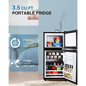 IORBUR FLS-80-BLACK 3.5Cu.Ft Compact, Small Refrigerator with freezer, 7 Level Adjustable Thermostat, Retro Fridge with Dual Door for Garage, Dorm,Bedroom, Office, Apartment, Black