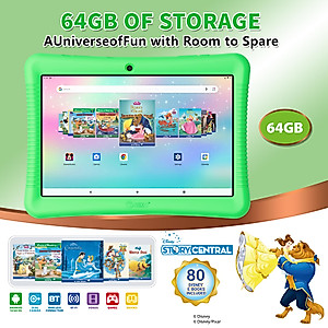 Contixo Kids Tablet, K102 Tablet for Kids and KB-5 Kids Headphones Bundle,10-inch HD, Ages 3-7, Toddler Tablet with Camera, Parental Control, Android 10, 64GB, WiFi, Learning Tablet for Kids