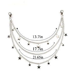 Zehope Layered Pants Chains Sliver Stars Pendant Jean Chains Goth Punk Wallet Chain Heavy Biker Pocket Chain for Women and Men
