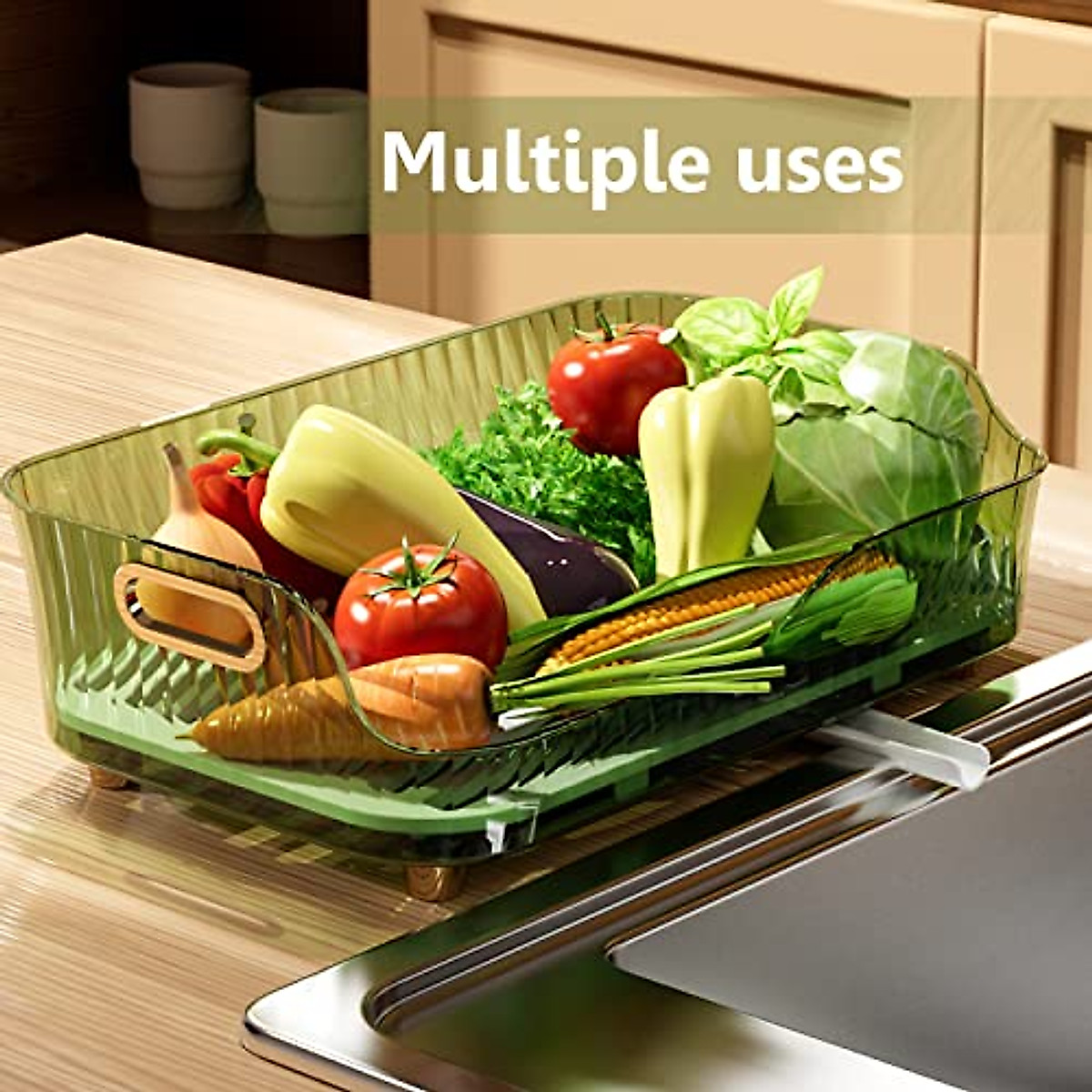 FOCUS FINEST Dish Drying Rack, Dish Drainer for Kitchen Counter with Drainboard and Utensil Holder, Rustproof PET Use to Last