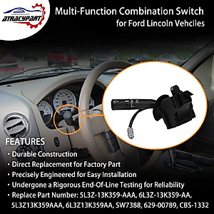 Turn Signal Wiper Dimmer Combination Multi-Function Switch | for 2005-2008 Ford F-150, 2006-2008 Lincoln Mark LT | Replaces# 5L3Z-13K359-AAA, 6L3Z-13K359-AA, SW7388, 629-00789, CBS-1332